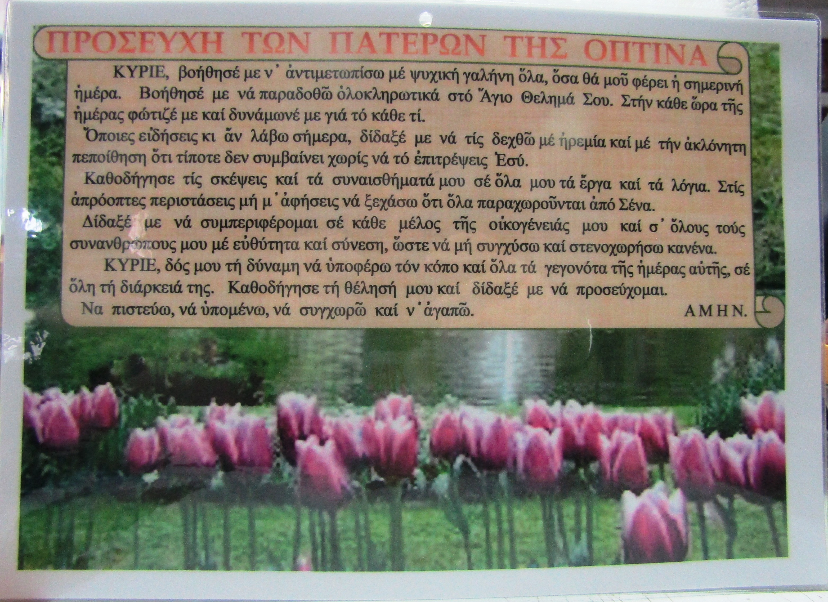 ΠΡΟΣΕΥΧΗ ΤΩΝ ΠΑΤΕΡΩΝ ΤΗΣ ΟΠΤΙΝΑ | Ιερά Γυναικεία Μονή Αγίας Παρασκευής